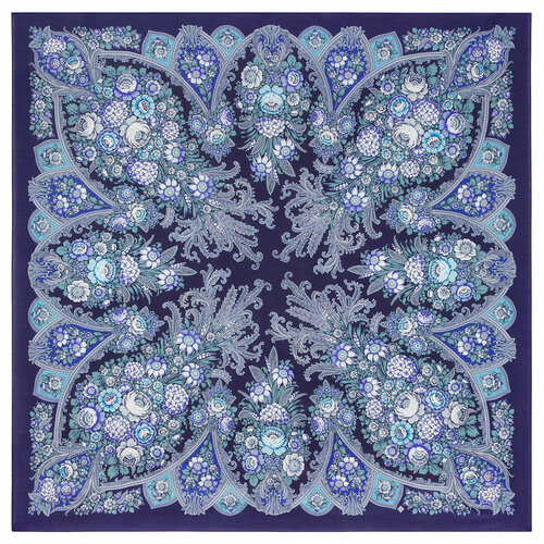 Платок Павловопосадская платочная мануфактура,135х135 см, голубой, синий