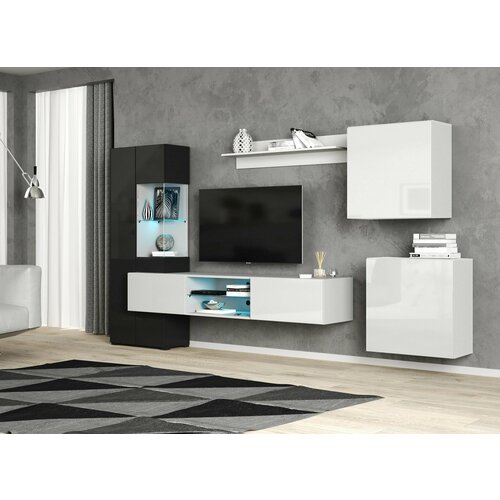 Гостиная Point 7060, комплект мебели в гостинную НК-Мебель, Черный глянец / Белый Глянец, 270х160х40 см. (ШхВхГ)