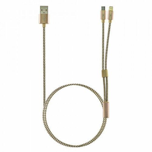 Универсальный кабель питания USB - MicroUSB / Apple 8pin Robiton 1м золотой