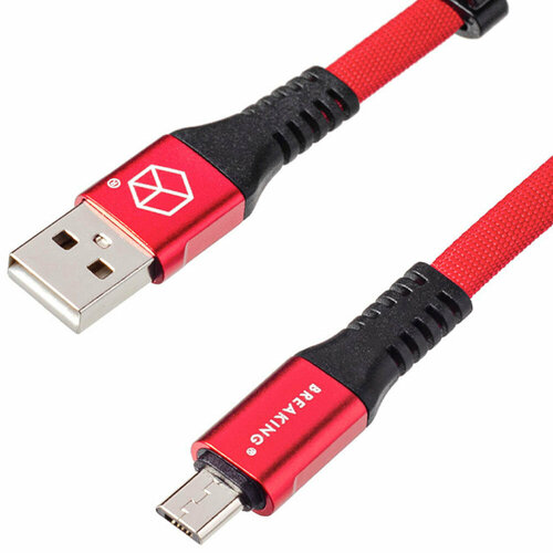 Кабель Breaking Nylon USB - Micro USB, 1 метр, 2.4 A (Красный)