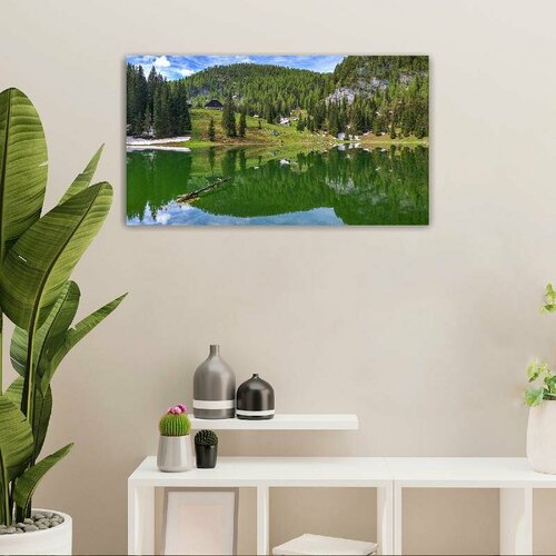 Картина на холсте 60x110 LinxOne "Природа Деревья Озеро" интерьерная для дома / на стену / на кухню / с подрамником