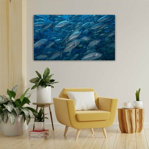 Картина на холсте 60x110 LinxOne "Море стая природа подводный" интерьерная для дома / на стену / на кухню / с подрамником