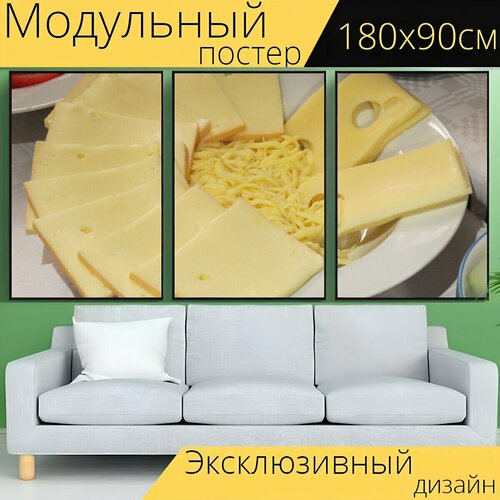 Модульный постер "Сыр, тертый, диски" 180 x 90 см. для интерьера