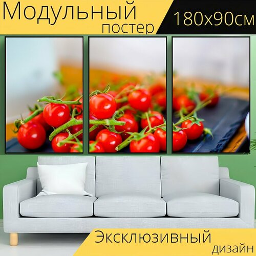 Модульный постер "Помидоры, помидоры черри, овощи" 180 x 90 см. для интерьера