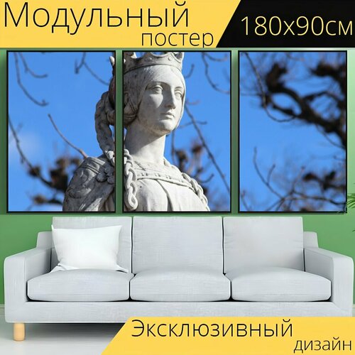 Модульный постер "Статуя, пьер, королева" 180 x 90 см. для интерьера