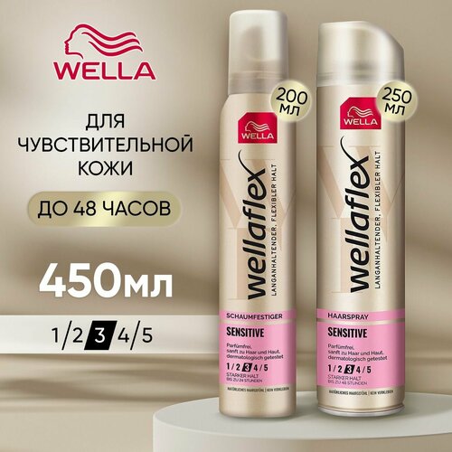 Набор лак для волос и мусс Wella Wellaflex уходовый и косметический, средство для укладки и создания объема, гибкая фиксация и стайлинг