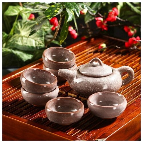 Набор для чайной церемонии керамический "Лунный камень", 7 предметов: 6 пиал 50 мл, чайник 150 мл