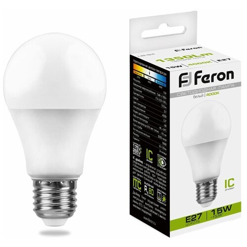 Лампа светодиодная Feron LB-94 25629, E27, A60, 15 Вт, 4000 К