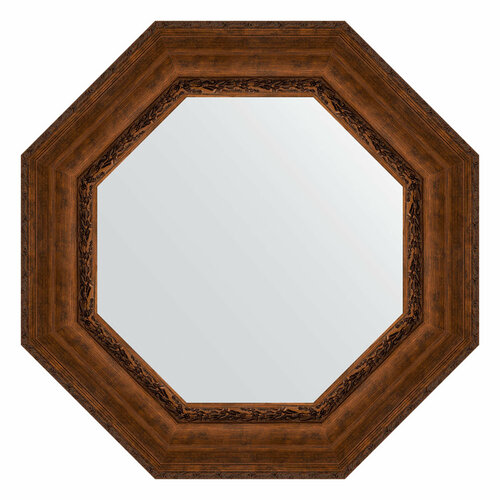 Зеркало настенное Octagon EVOFORM в багетной раме состаренная бронза с орнаментом, 72,6х72,6 см, для гостиной, прихожей и ванной комнаты, BY 3860