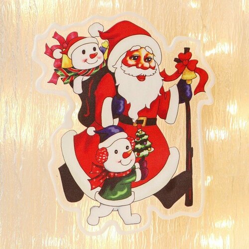 Наклейка на стекло "Дед Мороз со Снеговиками-малышами в наушниках" 11х15 см .2 шт.