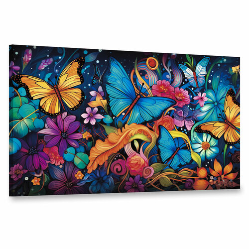 Интерьерная картина 100х60 "Цветочное великолепие: Бабочки-художницы"