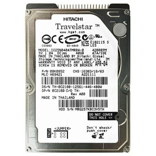 Жесткий диск Dell 08K0852 40Gb 4200 IDE 2,5" HDD