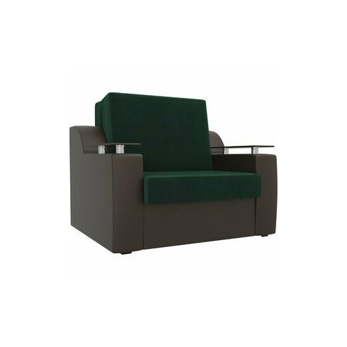 Кресло-кровать аккордеон АртМебель Сенатор велюр зеленый экокожа коричневый (80)
