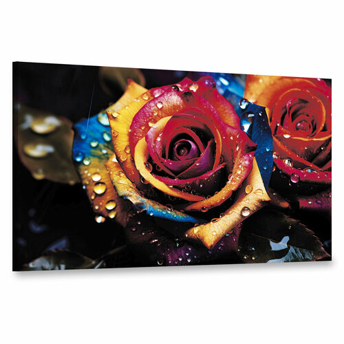 Интерьерная картина 100х60 "Розы в золотой росе"