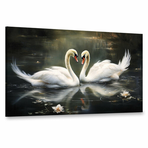 Интерьерная картина 100х60 "Лебеди в лунном свете"