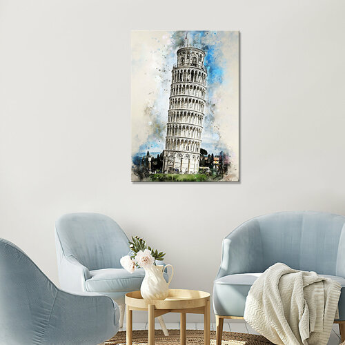 Интерьерная картина на холсте - Пизанская башня акварель 60х80