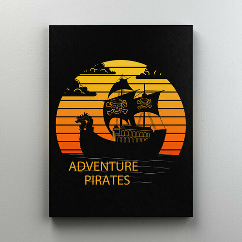 Интерьерная картина на холсте "Винтажный постер - Приключение пиратов" размер 22x30 см