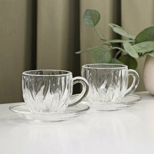 Набор чайный из стекла «Блаженство», 4 предмета: 2 чашки 150 мл, 2 блюдца d=12 см (комплект из 3 шт)