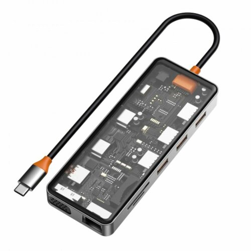 Хаб 12 в 1 WiWU Cyber USB-C to 3x USB3.0, USB2.0, SD/TF, 2x HDMI, RJ45, VGA, PD + 3.5mm - (CB012)