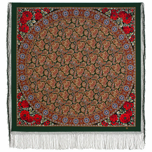 Платок Павловопосадская платочная мануфактура,148х148 см, серый, зеленый