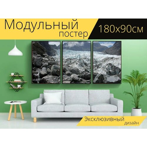 Модульный постер "Ледник, камень, лед" 180 x 90 см. для интерьера