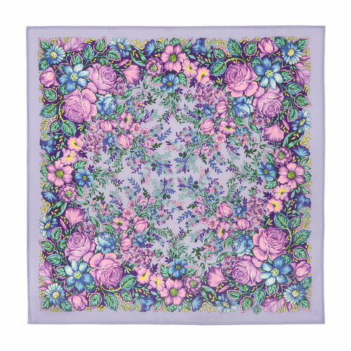 Платок Павловопосадская платочная мануфактура,72х72 см, голубой, розовый