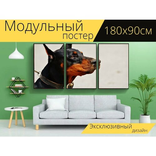 Модульный постер "Доберман, собака, дикая природа" 180 x 90 см. для интерьера