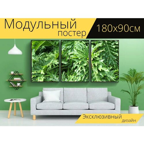 Модульный постер "Тропический, лист, листья" 180 x 90 см. для интерьера