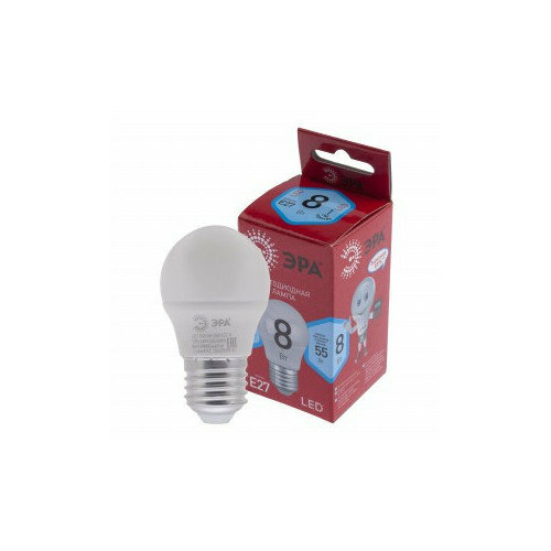 Светодиодная LED лампа ЭРА ECO шар P45 E27 8W(640lm) 4000K 4K 90х45 P45-8W-840-E27 R 1003 (упаковка 25 штук)