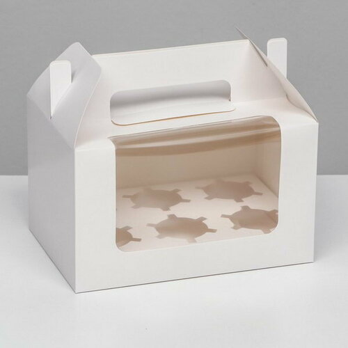 Кондитерская складная коробка для 6 капкейков, белая 23.5 x 16 x 14 см