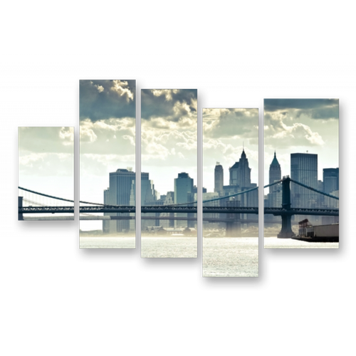 Модульная картина на стекле | Diva Kartina | Город. Нью-Йорк Бруклинский мост панорама | 160X110 см