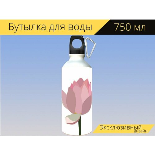 Бутылка фляга для воды "Лотос, розовый лотос, цветок" 750 мл. с карабином и принтом
