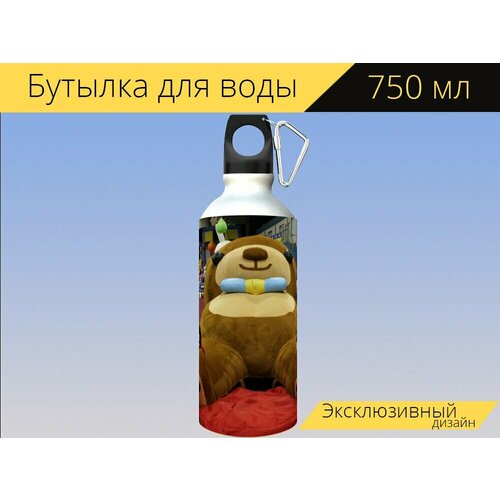 Бутылка фляга для воды "Нести, самый большой медведь в мире, плюшевый мишка" 750 мл. с карабином и принтом