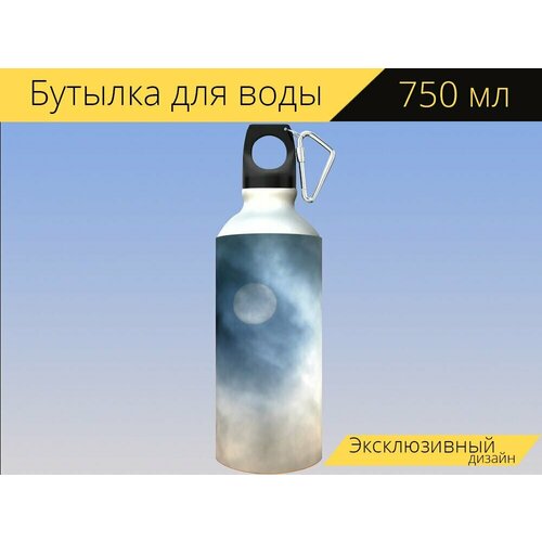 Бутылка фляга для воды "Полнолуние, луна, полночь" 750 мл. с карабином и принтом