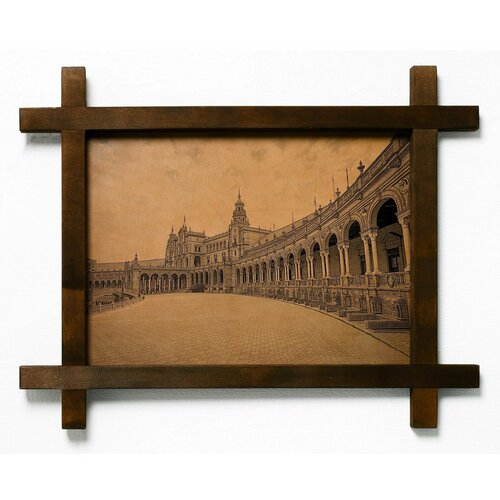 Картина Площадь Севилья, Испания, интерьерная для украшения и декора на стену в деревянной раме, подарок, натуральная кожа, BoomGift