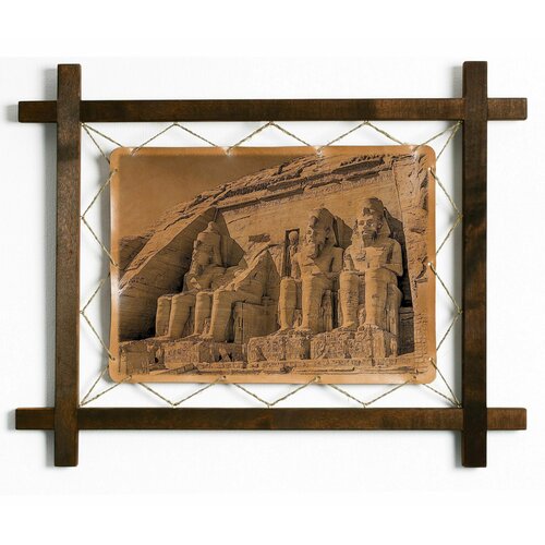 Картина Храм Абу-Симбел, гравировка на натуральной коже, интерьерная для украшения и декора на стену в деревянной раме, подарок, BoomGift