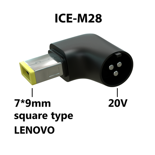 Коннектор адаптер переходник питания для ноутбуков Lenovo ICEPAD ICE-M28 гнездо 3 pin 20V - штекер square type 7*9 mm, угловой