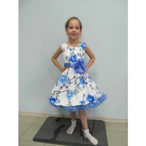Школьное платье, размер 34, белый, голубой