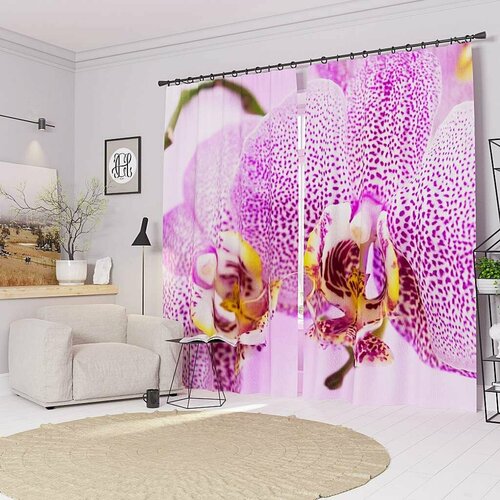 Фотошторы Орхидеи с розовыми вкраплениями Ш150xВ275 см. 2шт. Габардин на тесьме