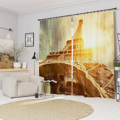 Фотошторы Эйфелева башня 2 Ш150xВ290 см. 2шт. Блэкаут на тесьме