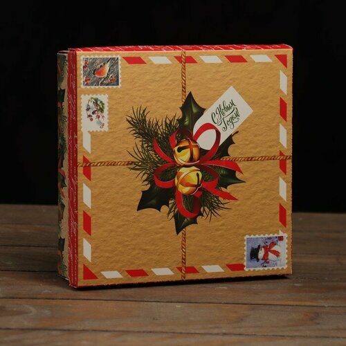 Коробка складная, крышка-дно "Новогодний подарок" 20 х 20 х 6 см