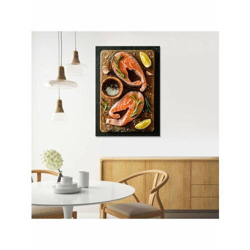 Картина на холсте с подрамником Красная рыба на доске с лимоном 20х30