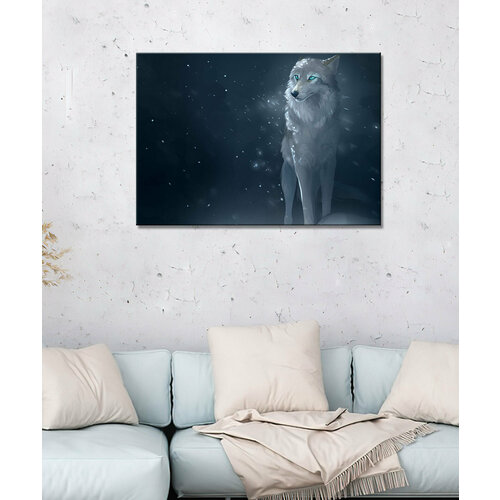 Картина - белый волк, волк, волк ночью, волк снегопад 50х70