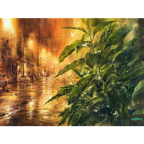 Плакат, постер на бумаге Lin Ching Che/Лин Чинг-Дождь в большом городе/искусство/арт/абстракция/творчество. Размер 21 х 30 см