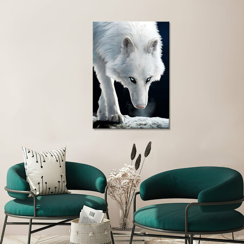 Интерьерная картина на холсте - Белый волк крадётся 20х30