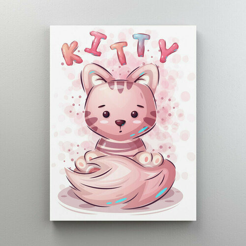 Интерьерная картина на холсте "Детский постер - розовый котенок" размер 22x30 см