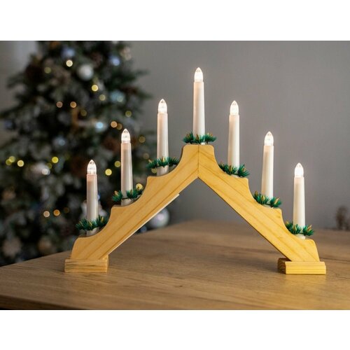 Светильник горка рождественская теодоро (светлое дерево) на 7 свечей, 40х31 см, таймер, батарейки, Koopman International