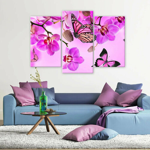 Модульная картина/Модульная картина на холсте/Модульная картина в подарок - Орхидея и бабочка 120х80