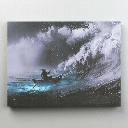 Интерьерная картина на холсте "Мужчина рассекает океан в шторм" размер 60x45 см