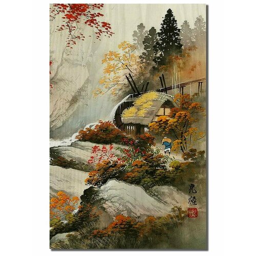 Картина интерьерная на дереве, рисунок китайская живопись - 884 В